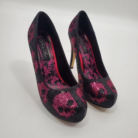 Iron Fist | Shoes | Iron Fist Women 8 Digi Skull Sequin Platform Black ...